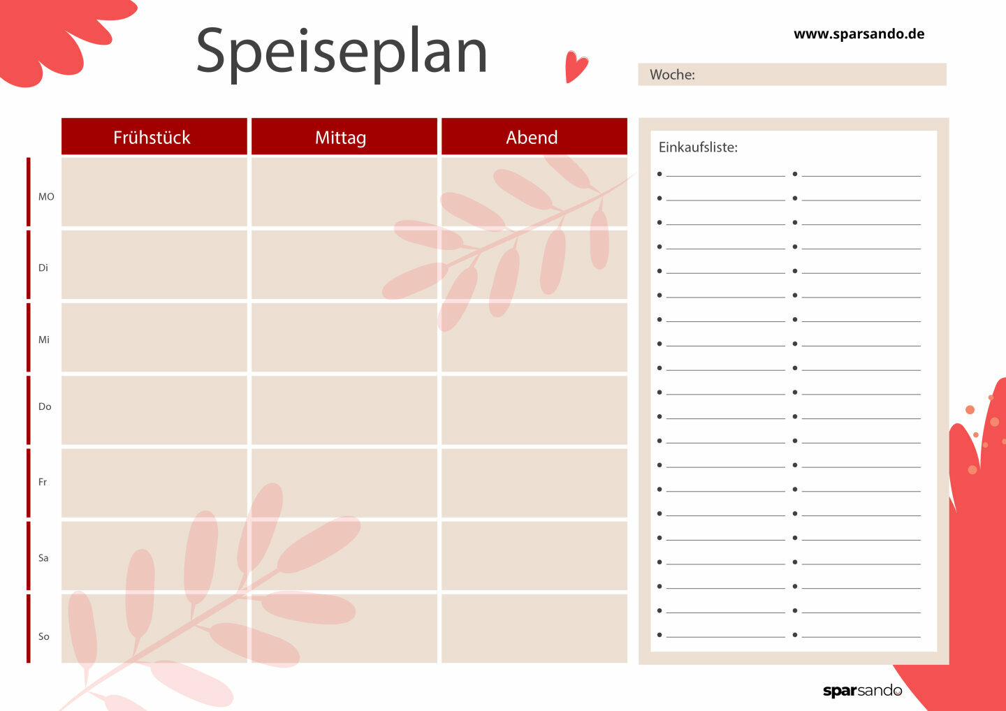 Speiseplan zum Ausdrucken | Jetzt downloaden